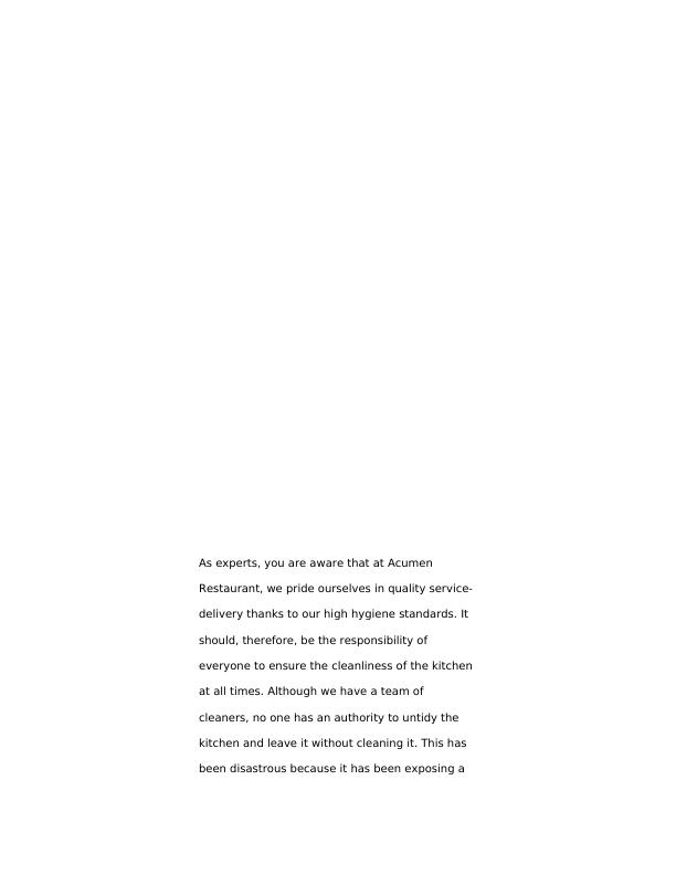Importance of Cleanliness in the Kitchen: Memo and Incident Report
