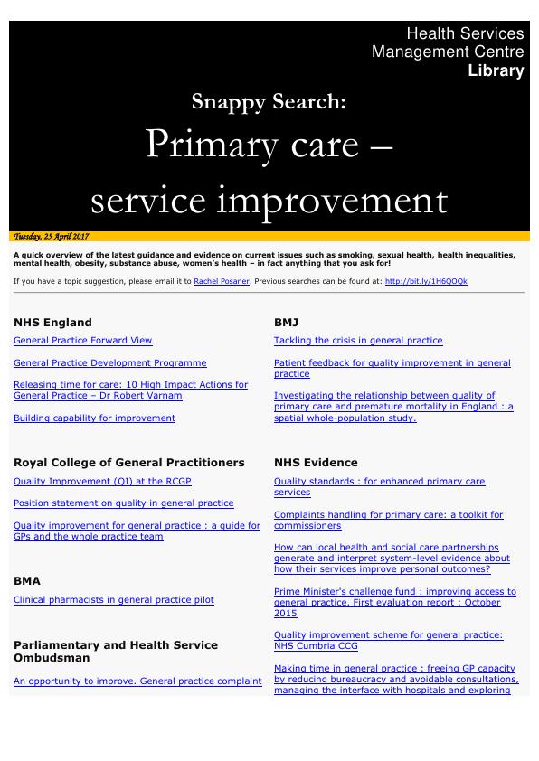 Improving Quality in Primary Care: Latest Guidance and Evidence