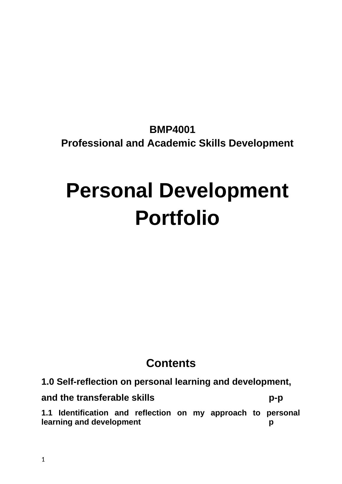 Personal Development Portfolio for BMP4001 | Desklib