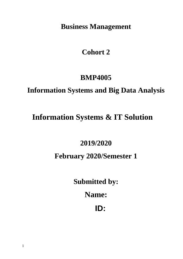 Information Systems and Big Data Analysis for Business Management - Desklib