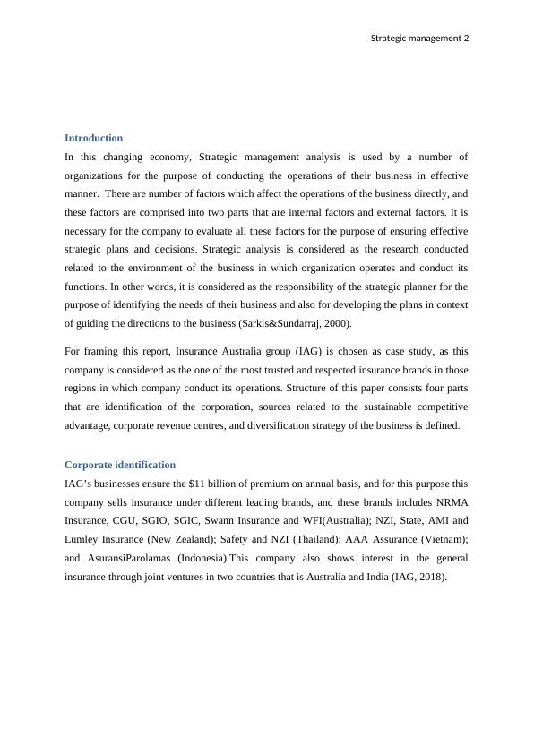 Insurance Australia Group: Corporate Identification, Operations, and ...