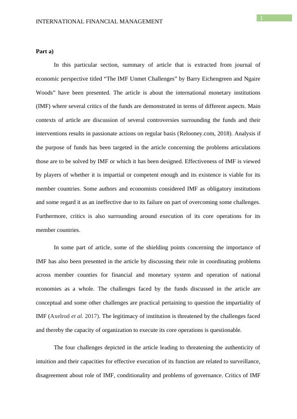 Challenges of IMF: International Financial Management