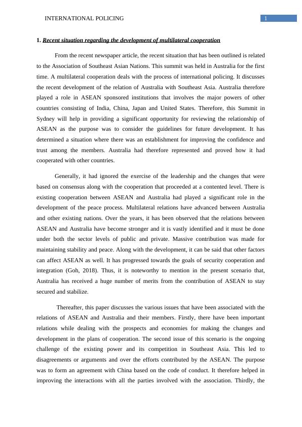 International Policing & ASEAN Multilateral Relations