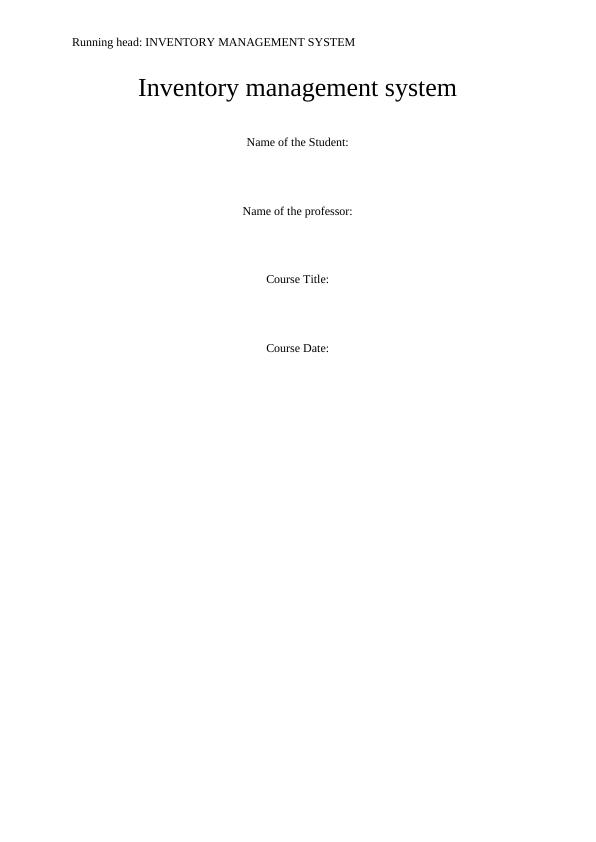 Inventory Management System for Clothing Store