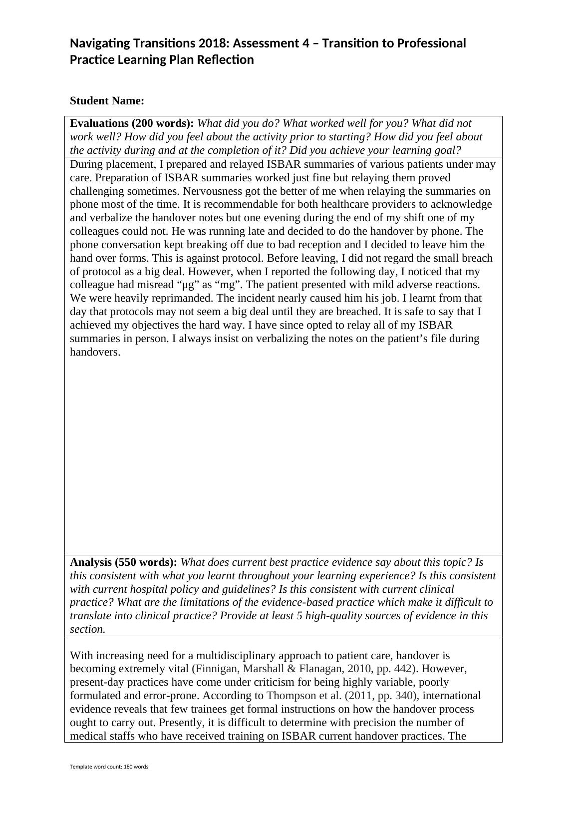 Assessment 4: Transition to Professional Practice Reflection