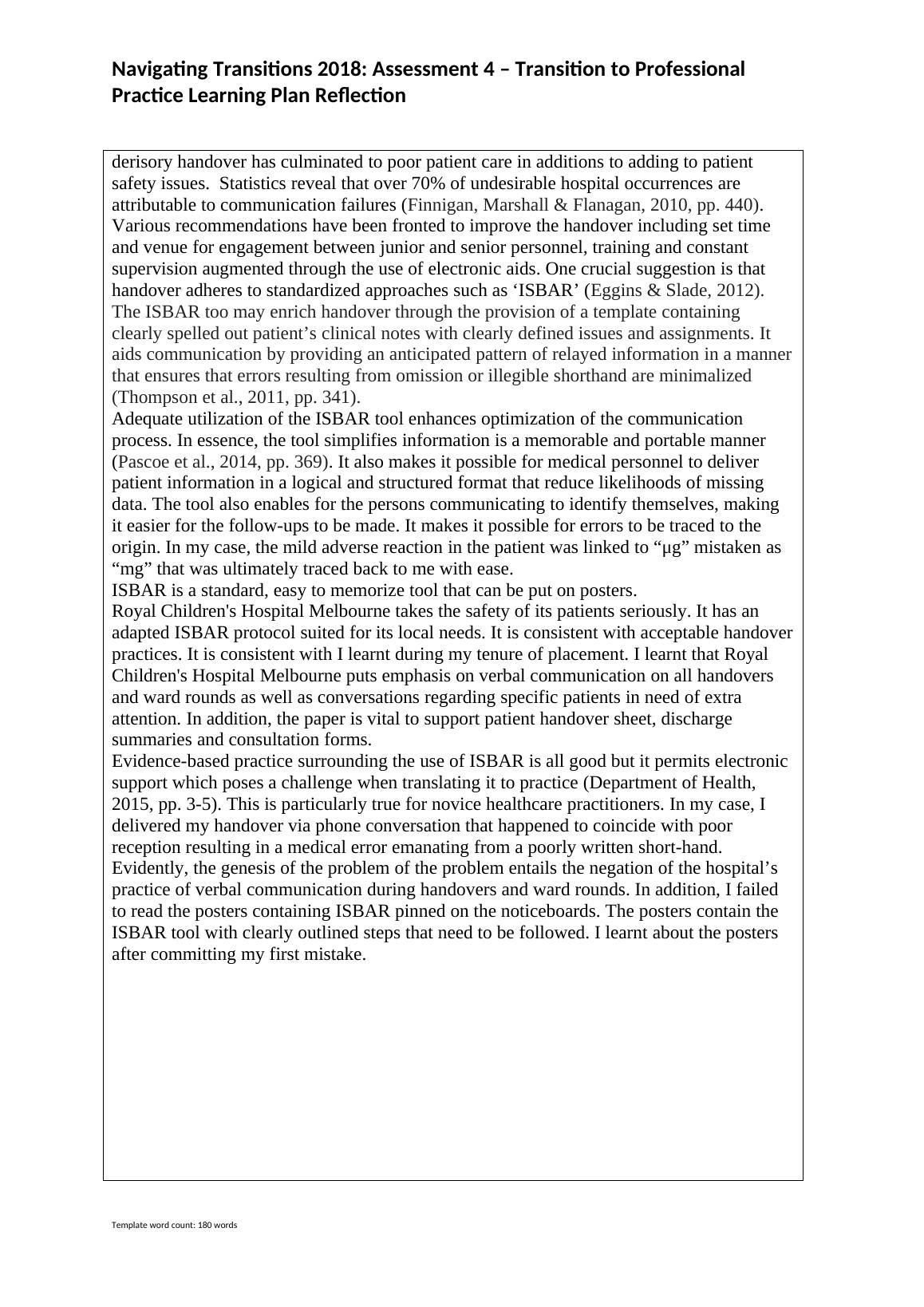 ISBAR Handover Tool: Best Practices and Limitations