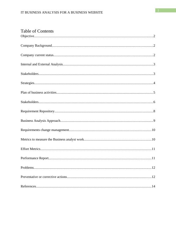IT Business Analysis for a Business Website | Desklib