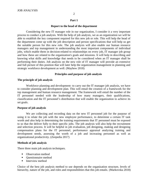 Job Analysis Report: IT Manager Role and Responsibilities