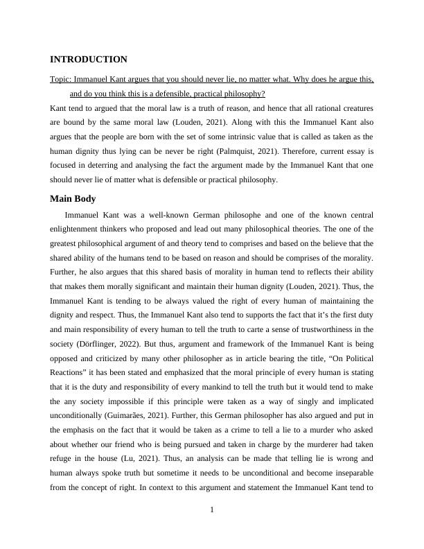 Immanuel Kant's Philosophy on Lying: Defensible or Practical?