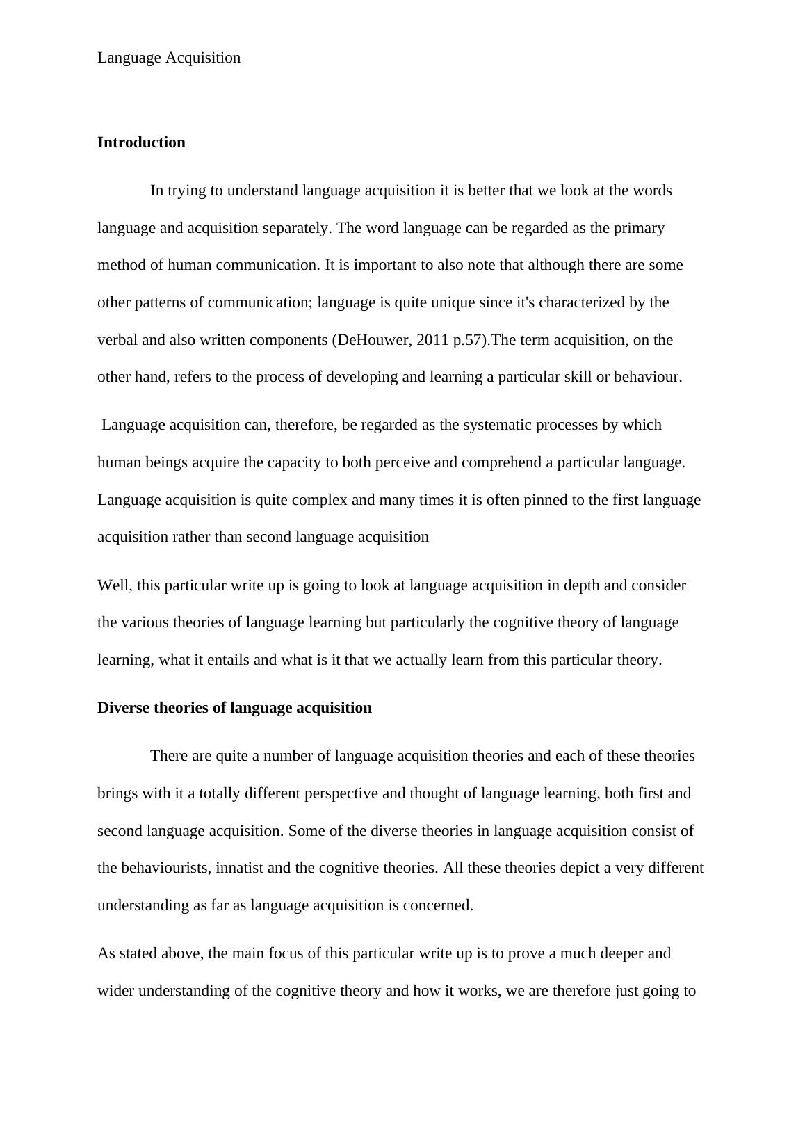 Language Acquisition: Understanding the Cognitive Theory