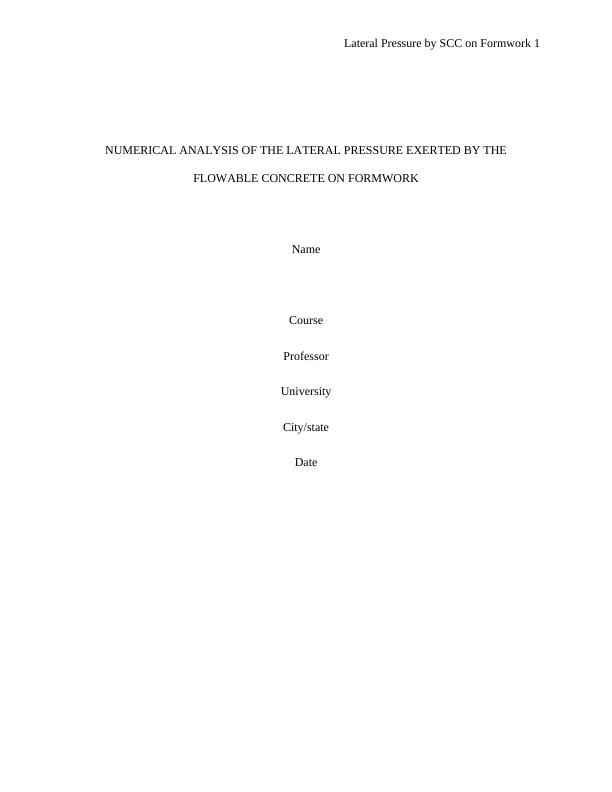 Lateral Pressure by SCC on Formwork - Desklib