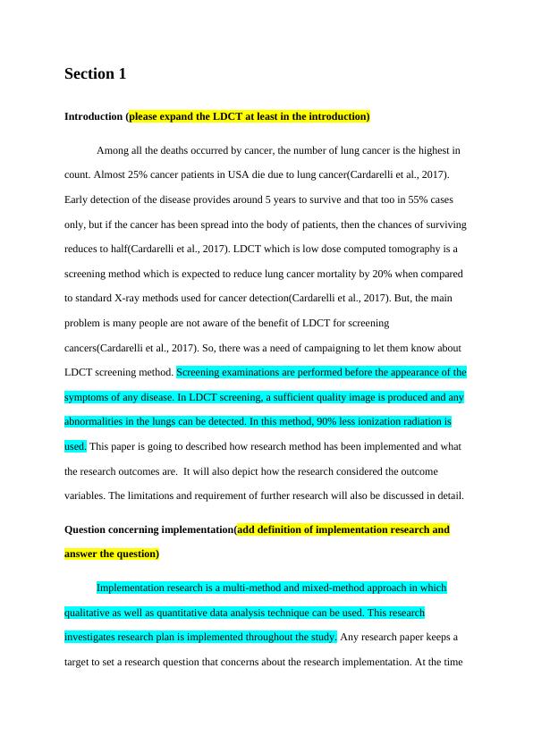 LDCT Screening for Lung Cancer: Implementation Research