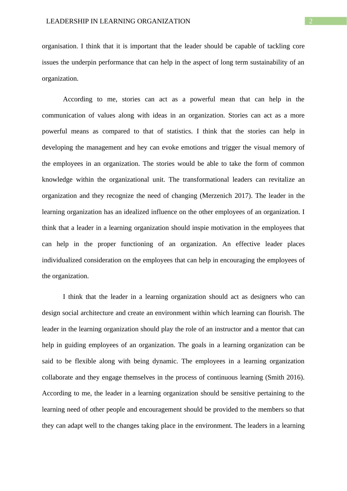 Leadership in Learning Organization - Desklib