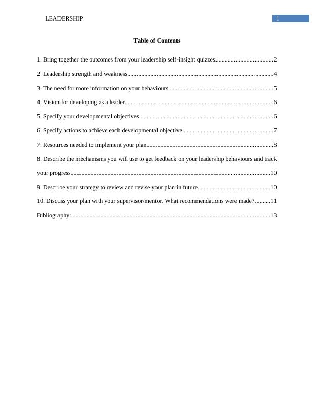 Leadership Development Plan: Self-Assessment and Improvement