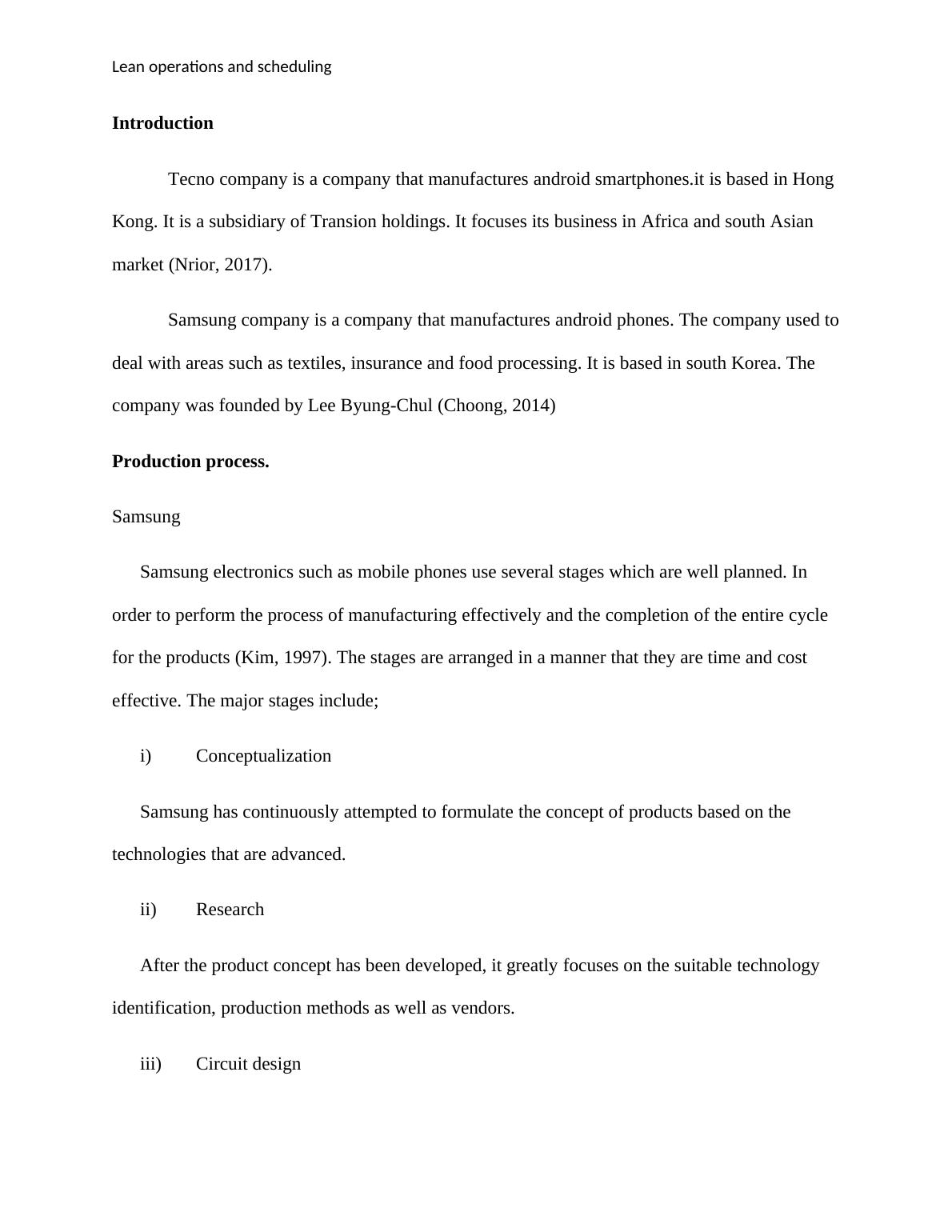 Lean Operations and Scheduling: Tecno and Samsung Analysis