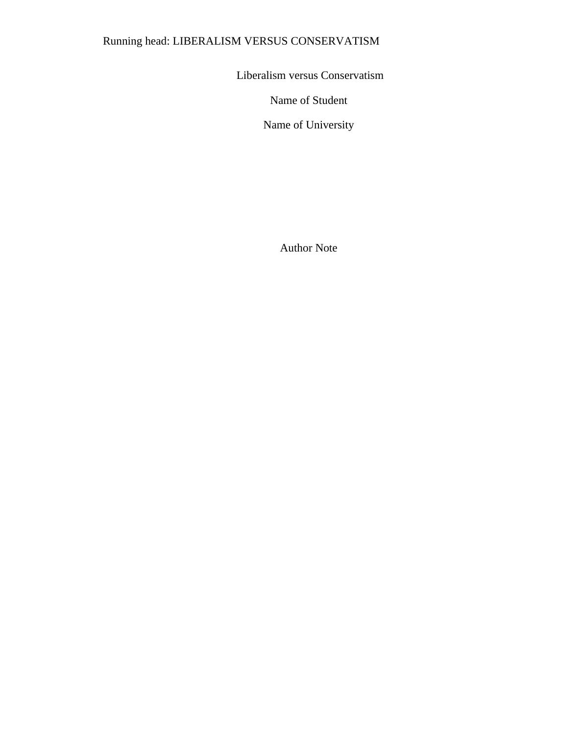 Liberalism versus Conservatism - Desklib