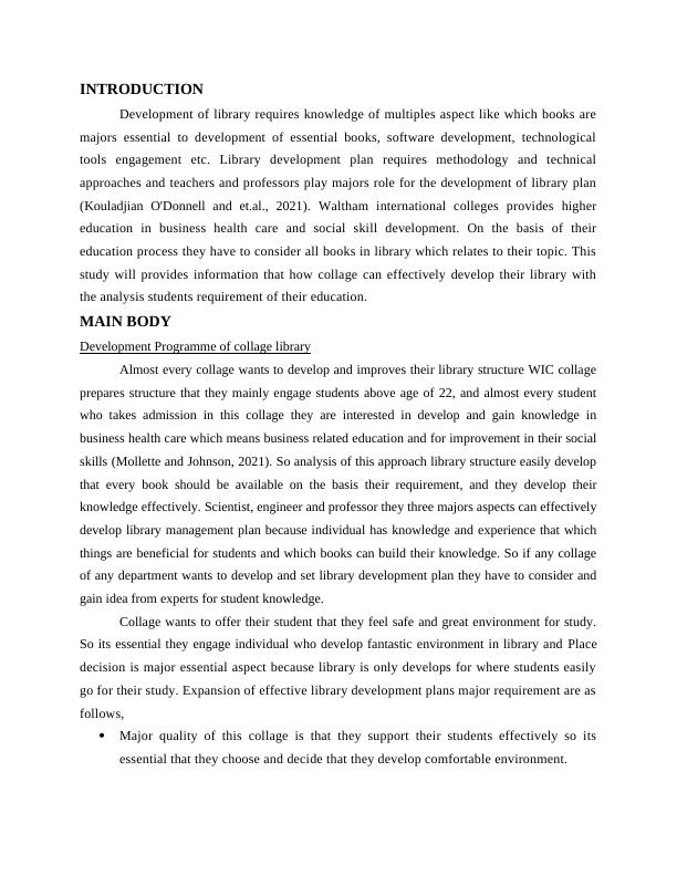 Library Development Plan For Waltham International College