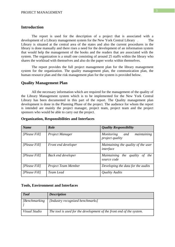 Project Management Plan for Library Management System | Desklib
