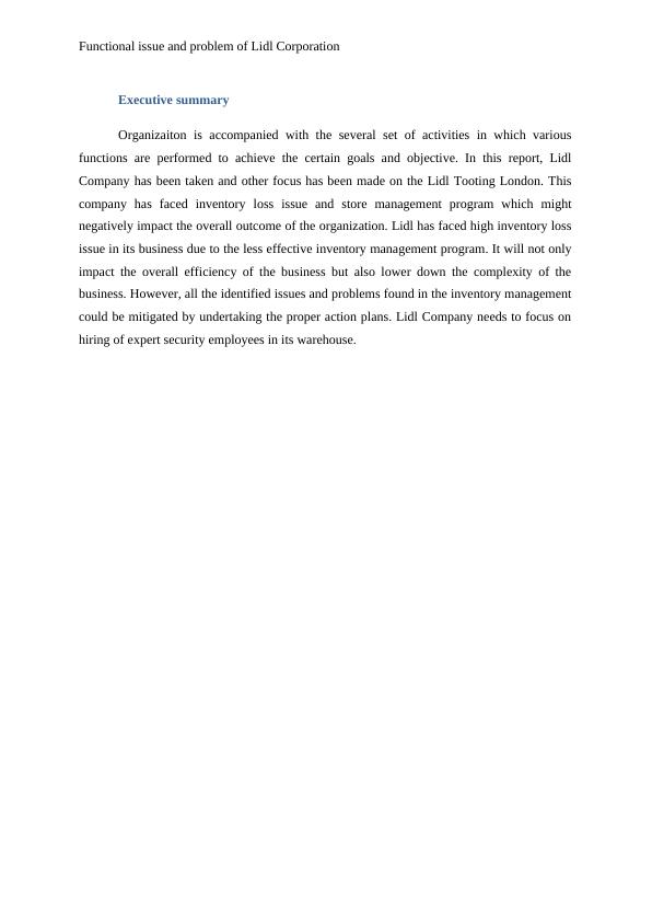 Functional Issues and Problems of Lidl Corporation - Desklib