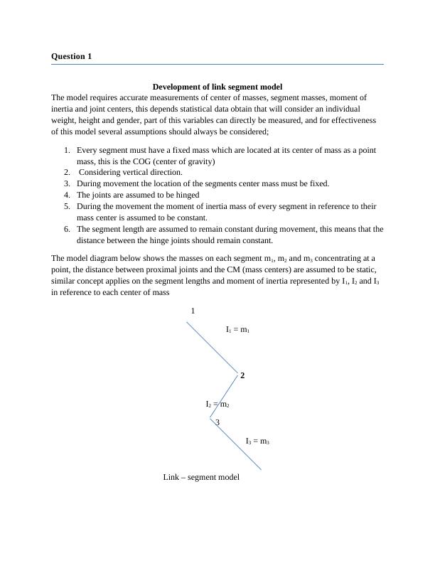 Link Segment Model for Human Locomotion Stability