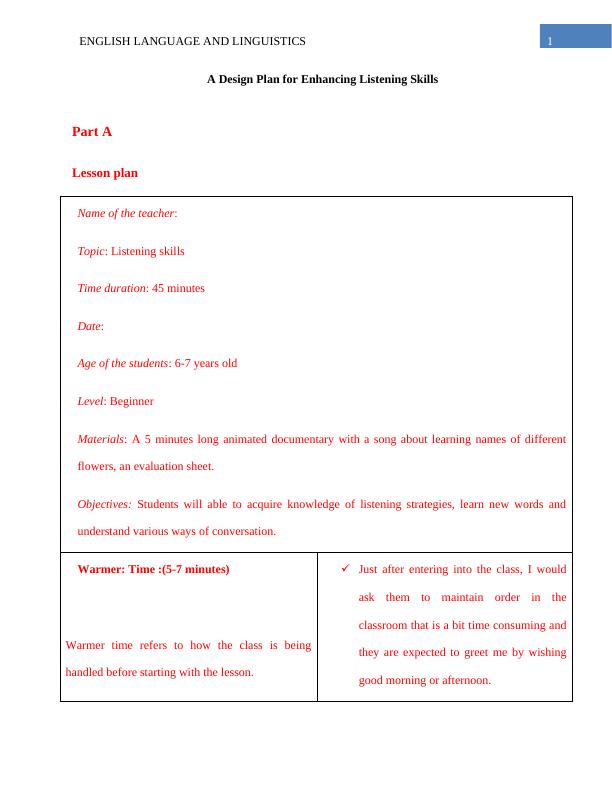 TESOL Mid-Term: A Comprehensive Listening Lesson Plan