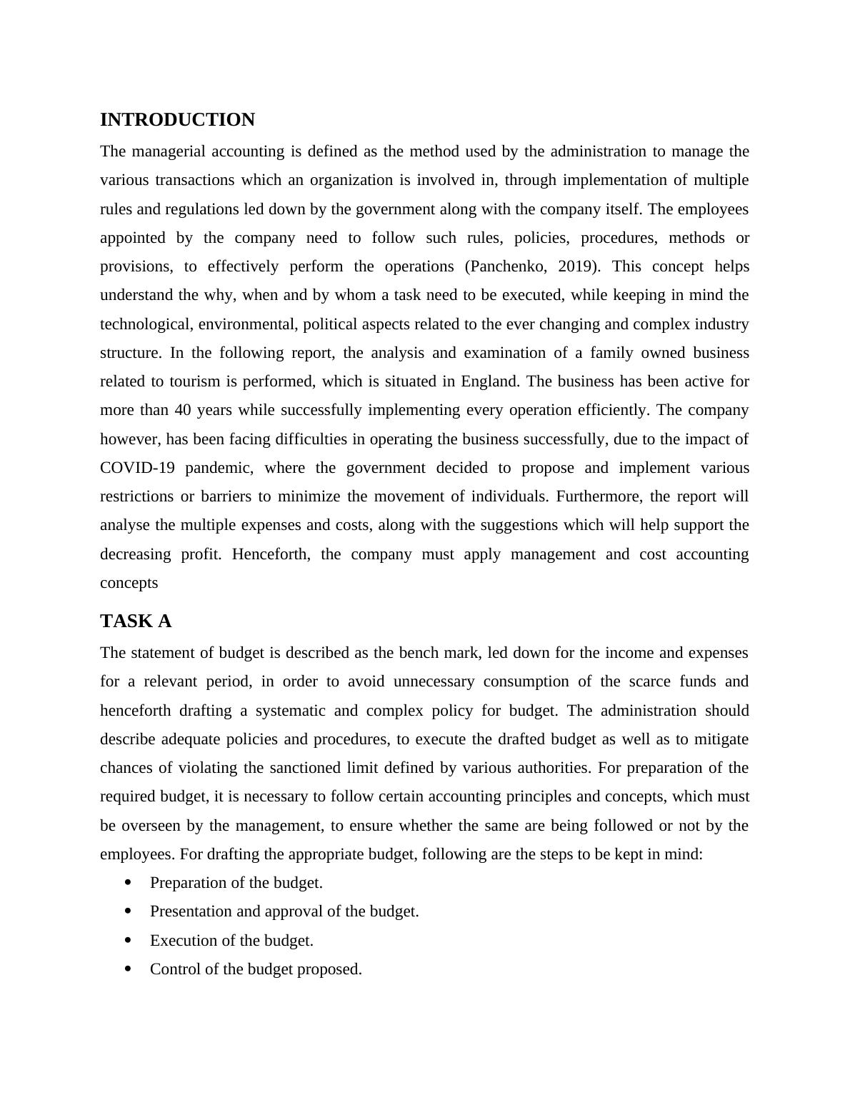 Management Accounting: Performance Report and Suggestions