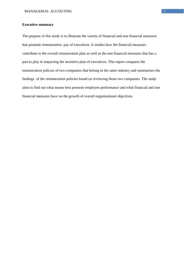 Managerial Accounting: Evaluating Financial and Non-Financial Measures for Executive Remuneration