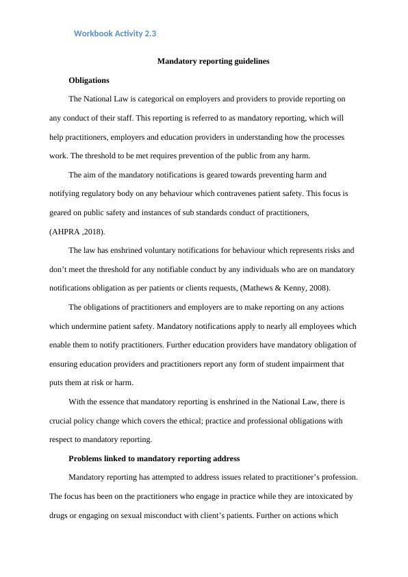 Mandatory Reporting Guidelines: Obligations, Problems, and Compliance