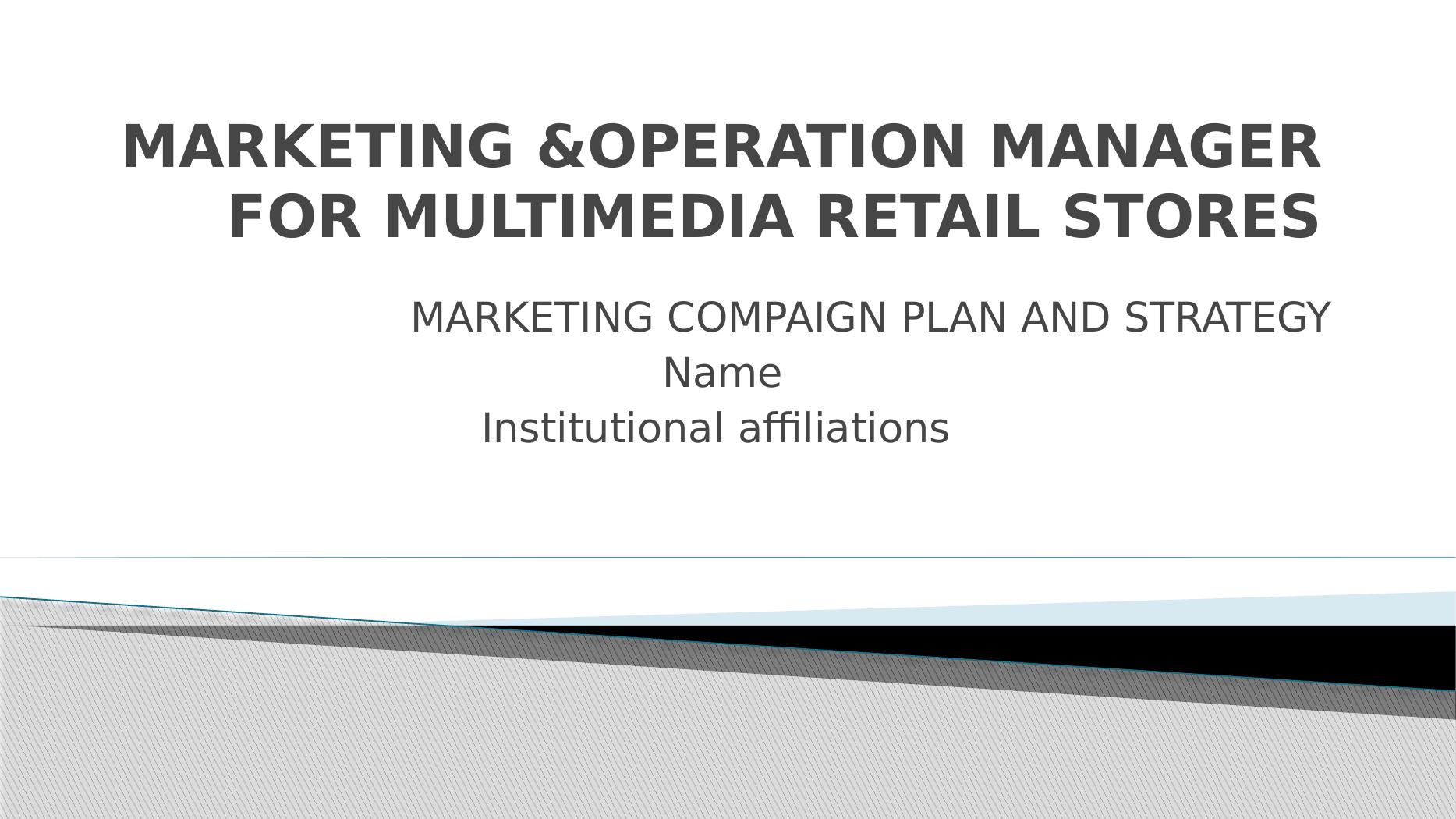 Marketing Campaign Plan and Strategy for Multimedia Retail Stores