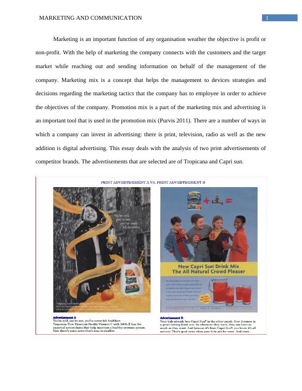 Print Advertisements: Analyzing Marketing Communication