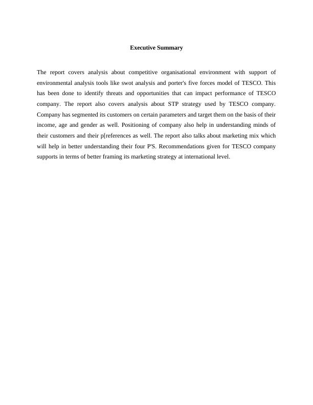 Marketing Consultancy for TESCO: Analysis of Competitive Environment ...