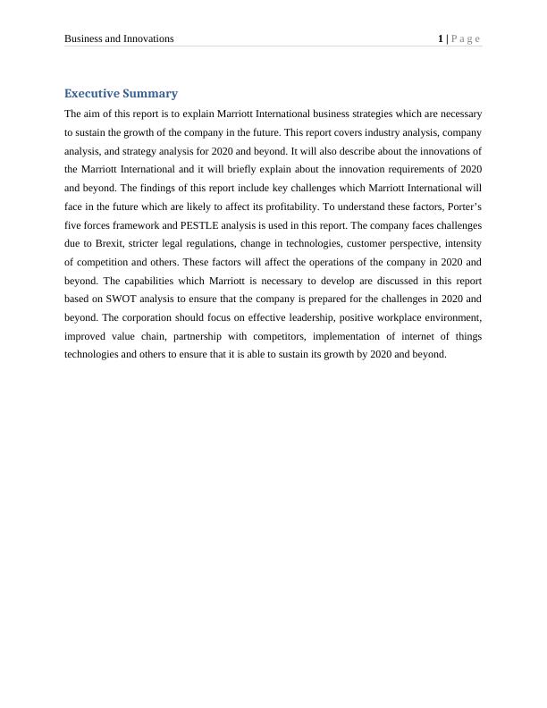 Marriott International Business Strategies for 2020 and Beyond | Desklib