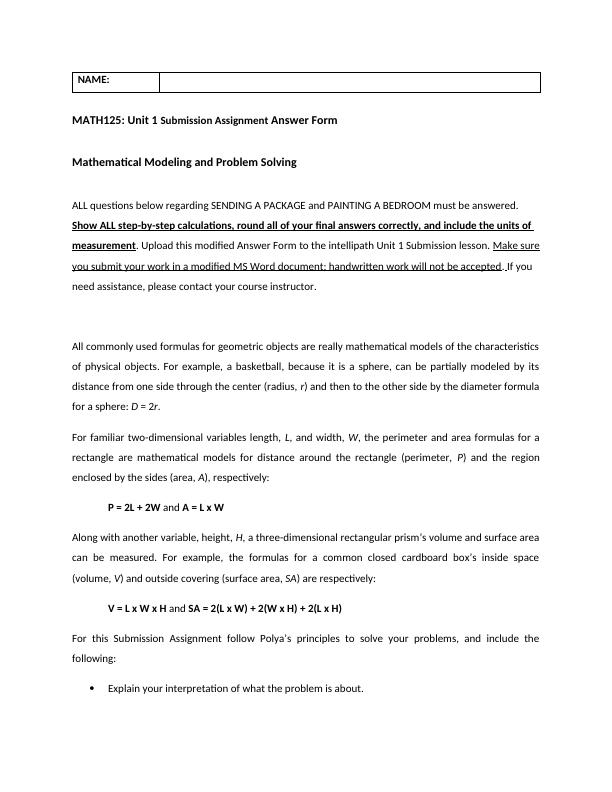 Mathematical Modeling and Problem Solving - Desklib