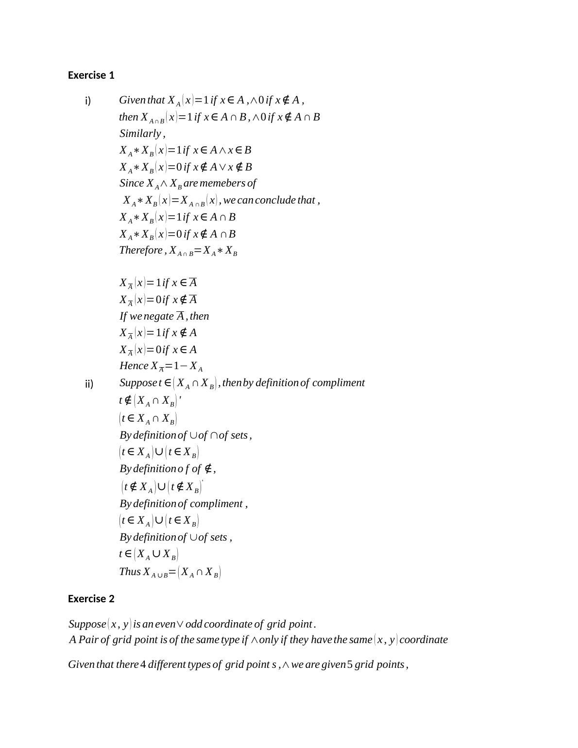 Discrete Structures Assignment 1 Solutions Math 240