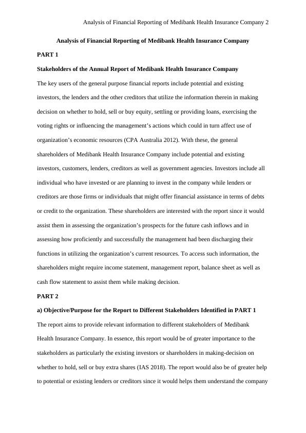7154AFE Medibank Health Insurance Company Financial Analysis
