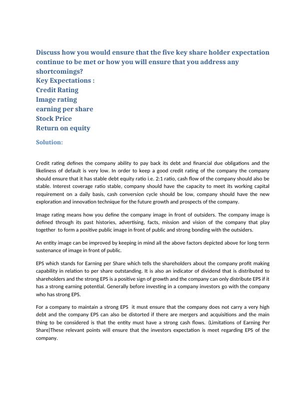 Shareholder Expectations and Company Performance Analysis