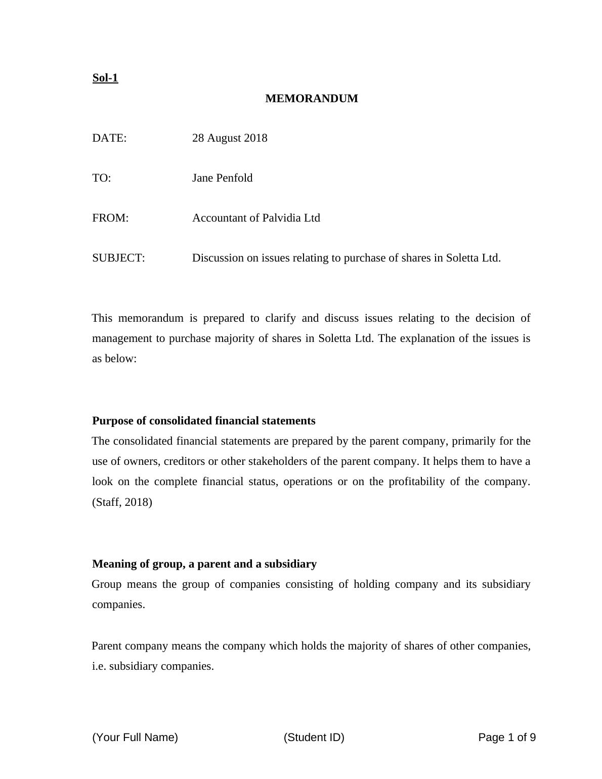 Memorandum and Consolidated Worksheet Entries for Palvidia Ltd