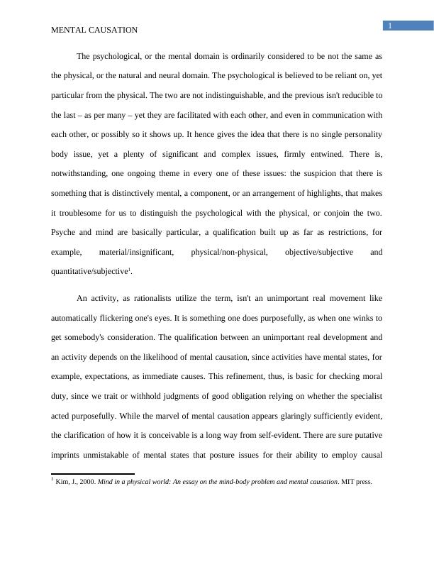 Mental Causation: Mind-Body Problem Explained | Desklib