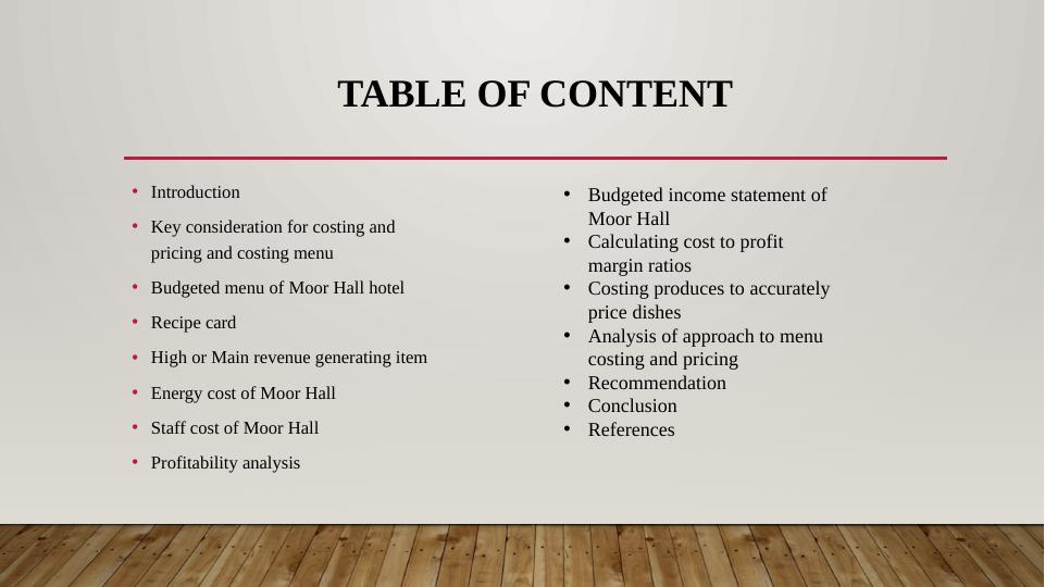 Menu Development, Planning and Design - Moor Hall