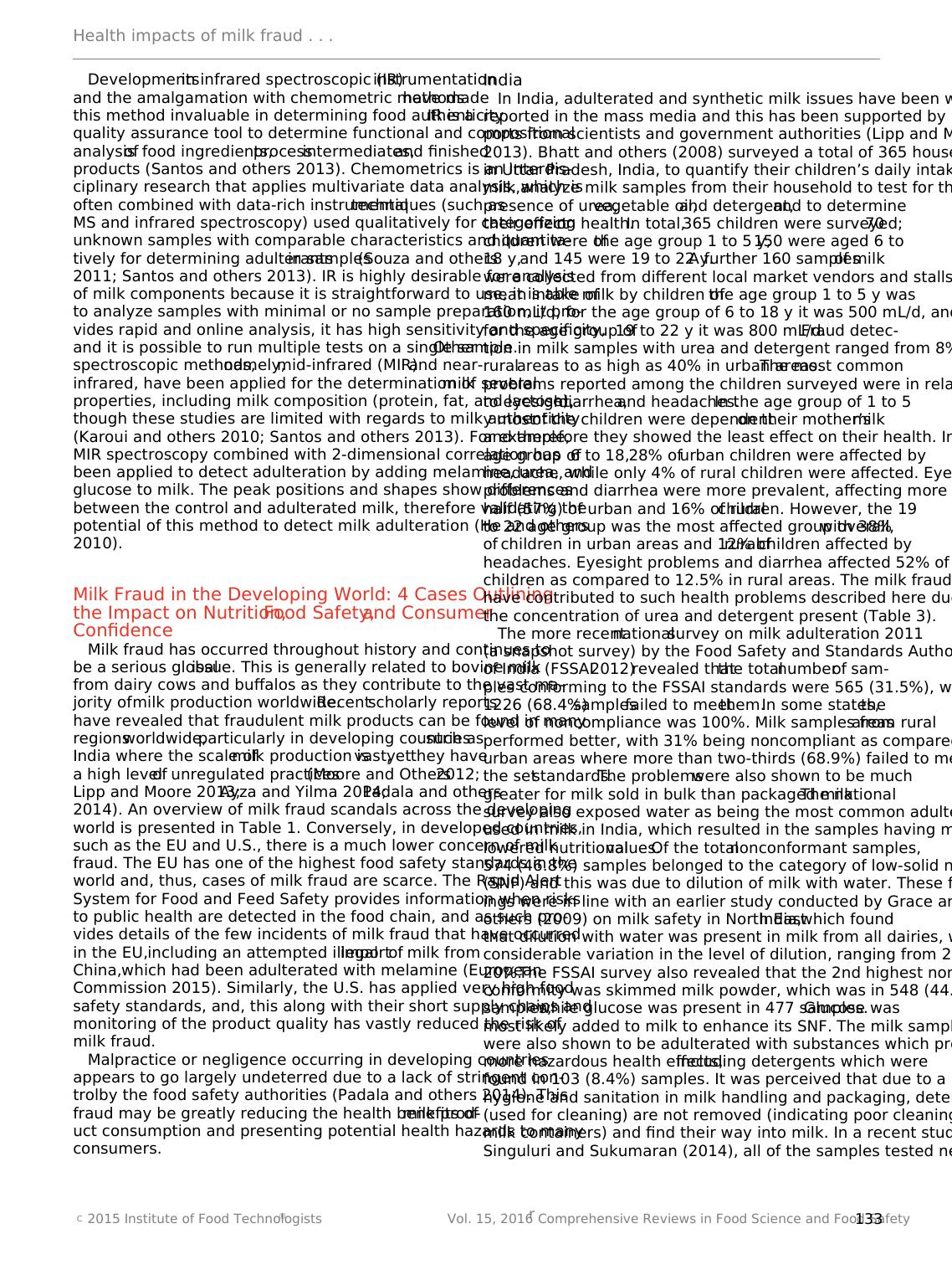 Impacts of Milk Fraud on Food Safety and Nutrition in Developing Countries