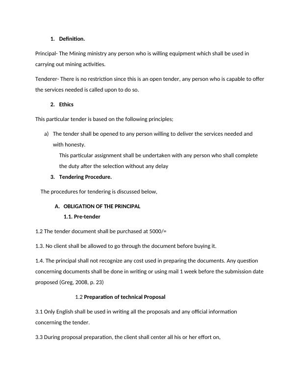 Mining Tender Proposal: Project & Standards Analysis