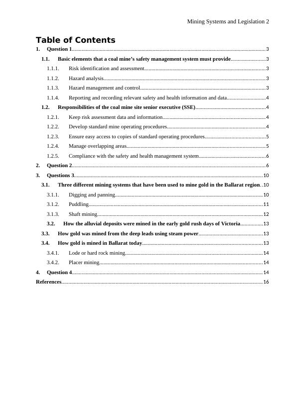 Mining Systems: Coal Mine Safety, Gold Mining & Legislation