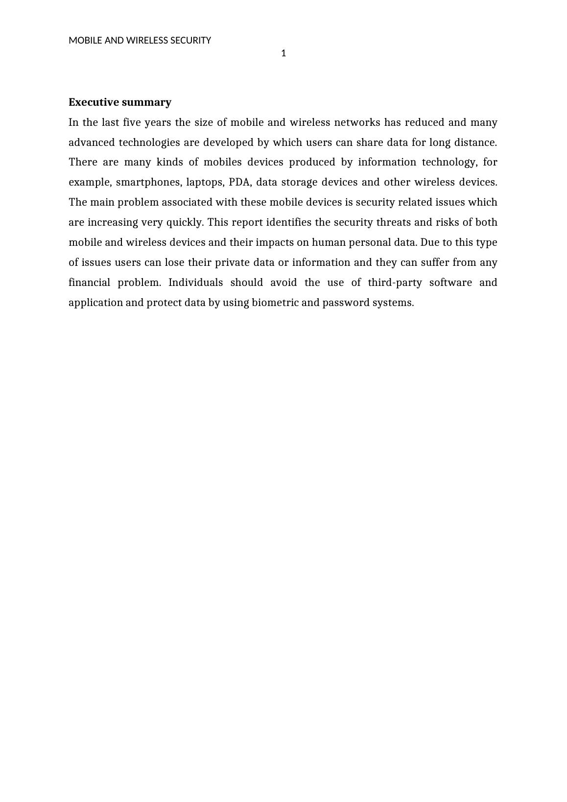 Analysis of Mobile and Wireless Security - ISYS 326