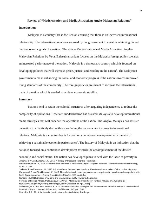 Report on Modernisation and Media Attraction: Anglo-Malaysia