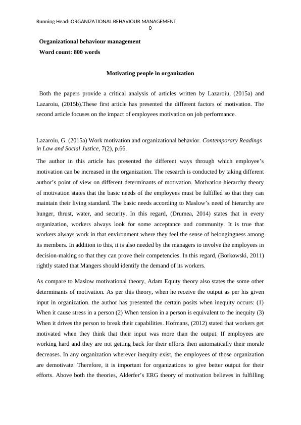 Critical Analysis of Employee Motivation in Organizations