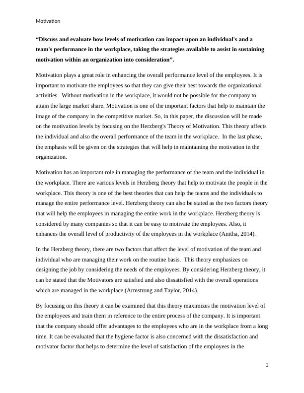 Motivation & Performance: Strategies in the Workplace