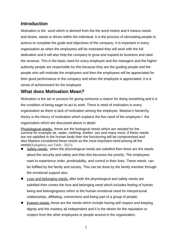 Motivation in the Workplace: Understanding Why People Work - Desklib