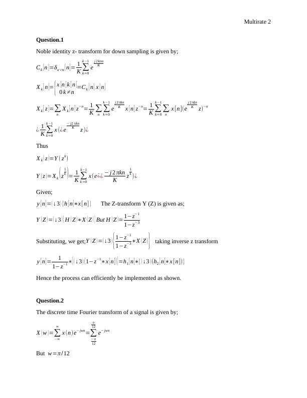 Multirate Signal Processing Assignment And Solutions