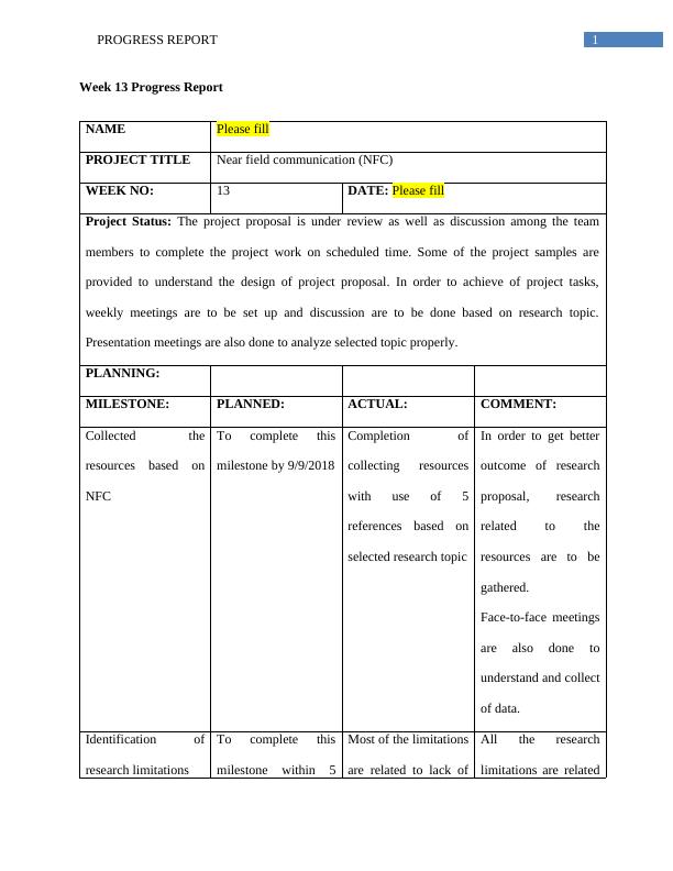 ITC571 Project: Near Field Communication Progress Report