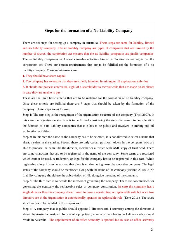 Formation of No Liability Company in Australia - Desklib